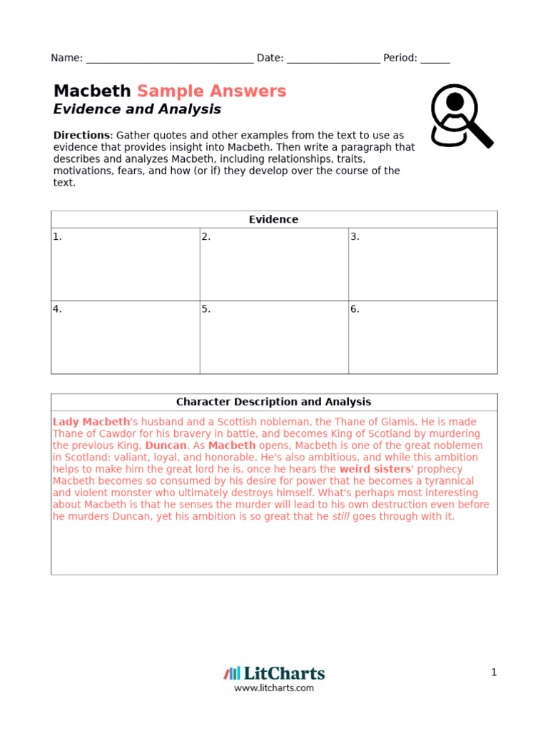 2. Character Analysis Sample Answers | PDF | Macbeth | Shakespearean ...