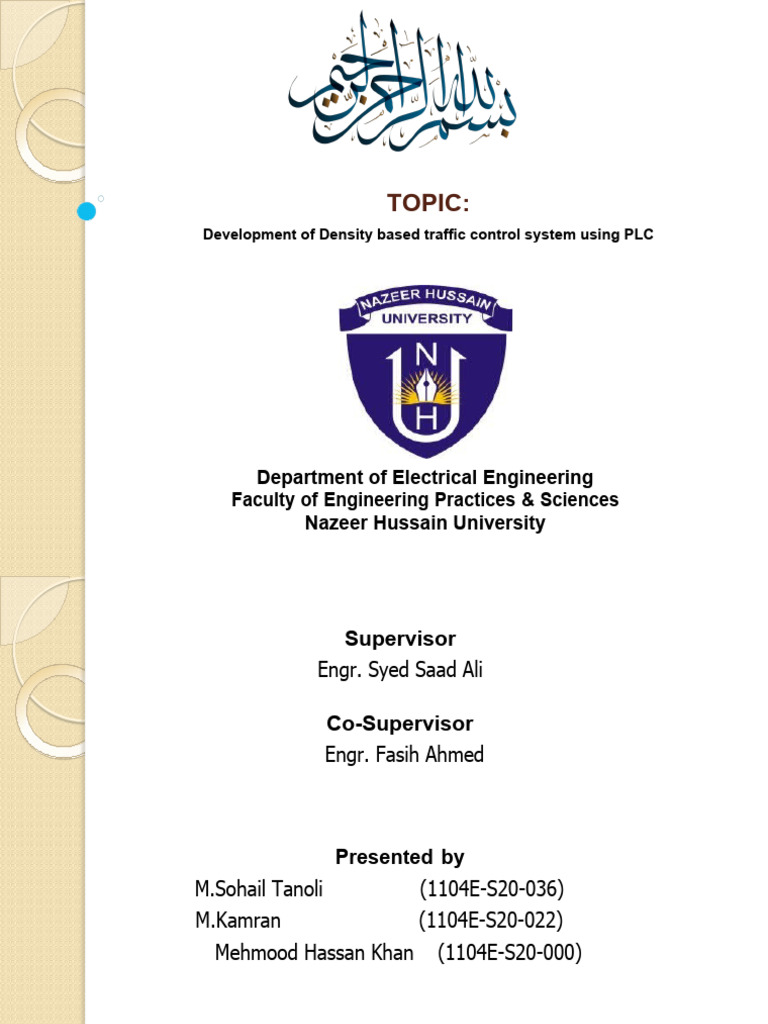 Topic:: Department of Electrical Engineering Faculty of Engineering Practices & Sciences Nazeer ...