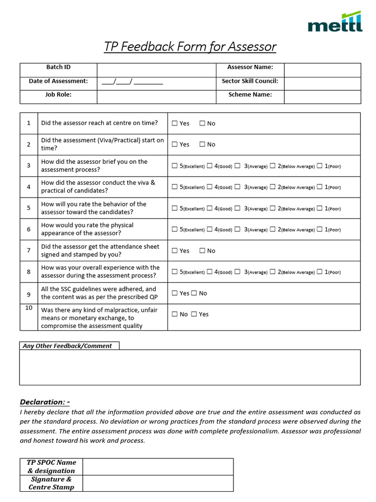 TP Feedback Form & Declaration Form v1.1 071118 | PDF | Psychology ...