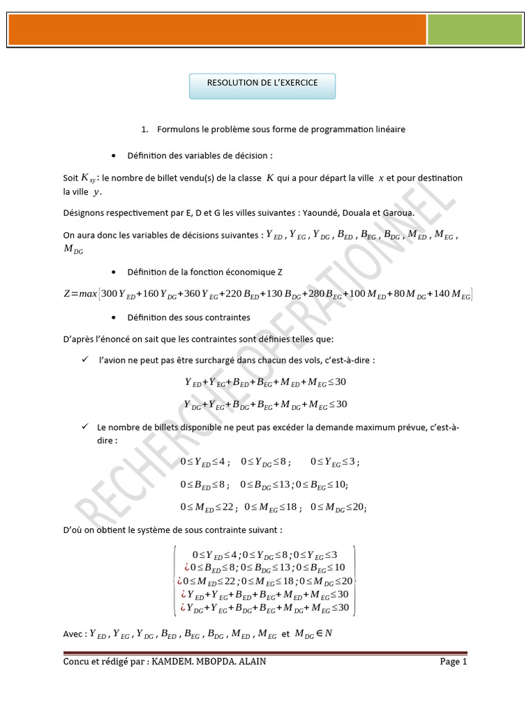 Kamdo Tpe de Recherche Operationnel | PDF