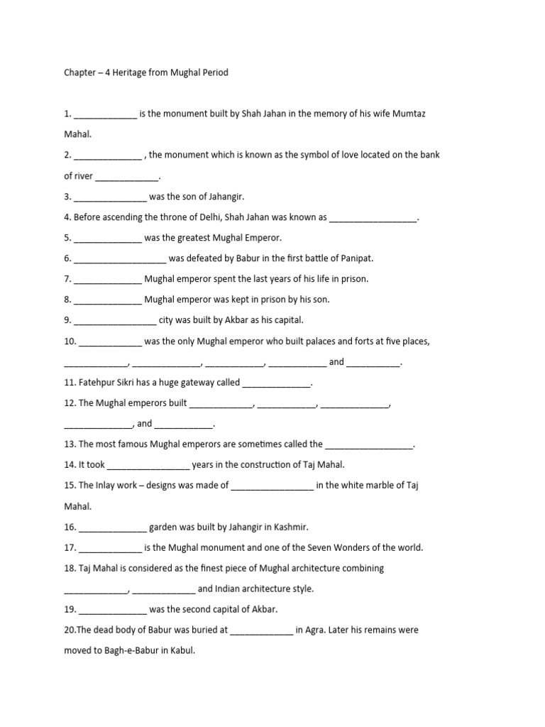 SS - CHP 4 and 6 History - Objectives | PDF | Mughal Empire | South Asia