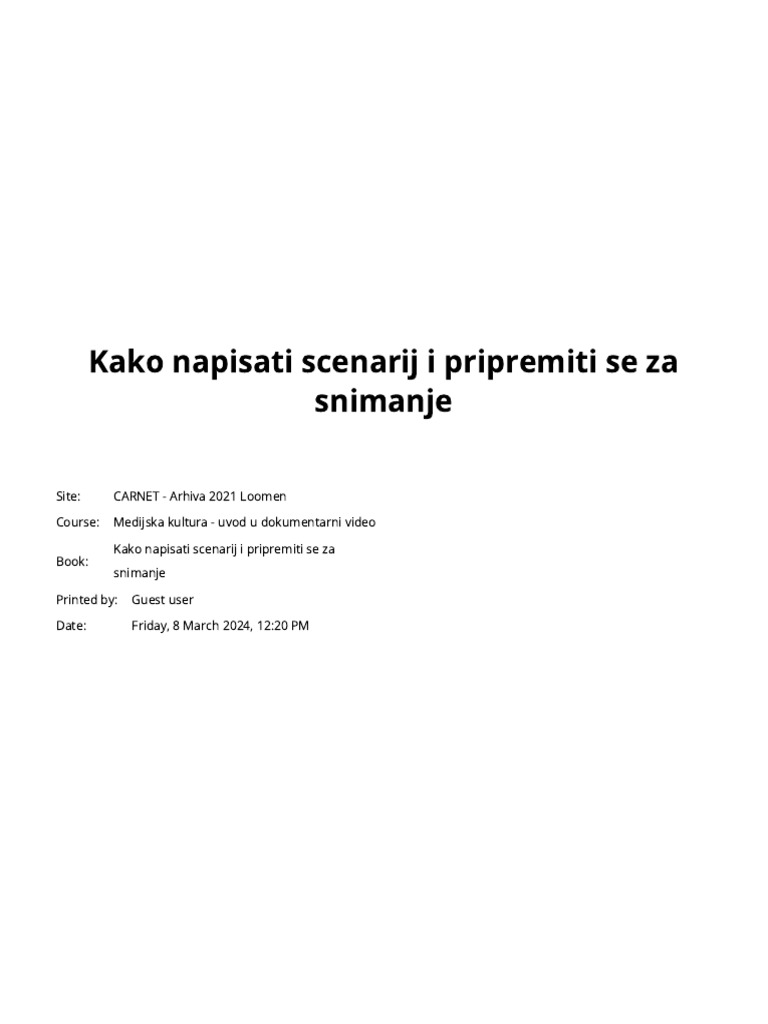 Kako Napisati Scenarij I Pripremiti Se Za Snimanje | PDF