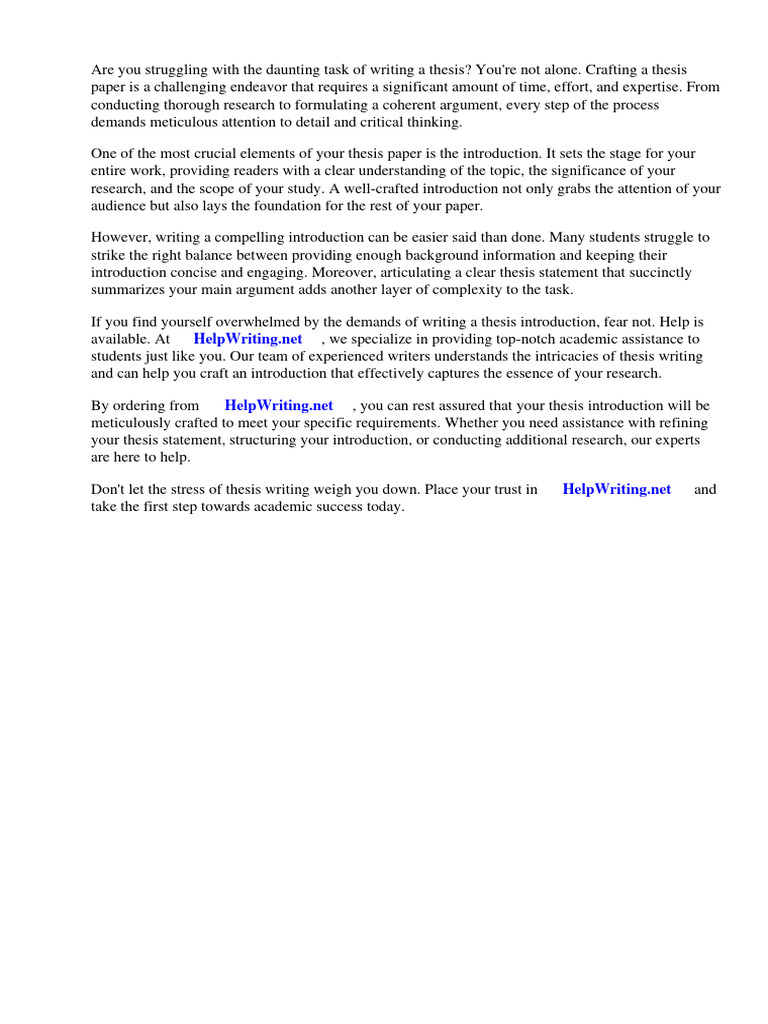 Thesis Paper Introduction Sample Pdf Thesis Academic Publishing