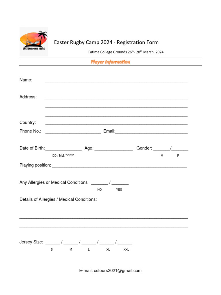 Easter Rugby Camp 2024 Registration Form | PDF
