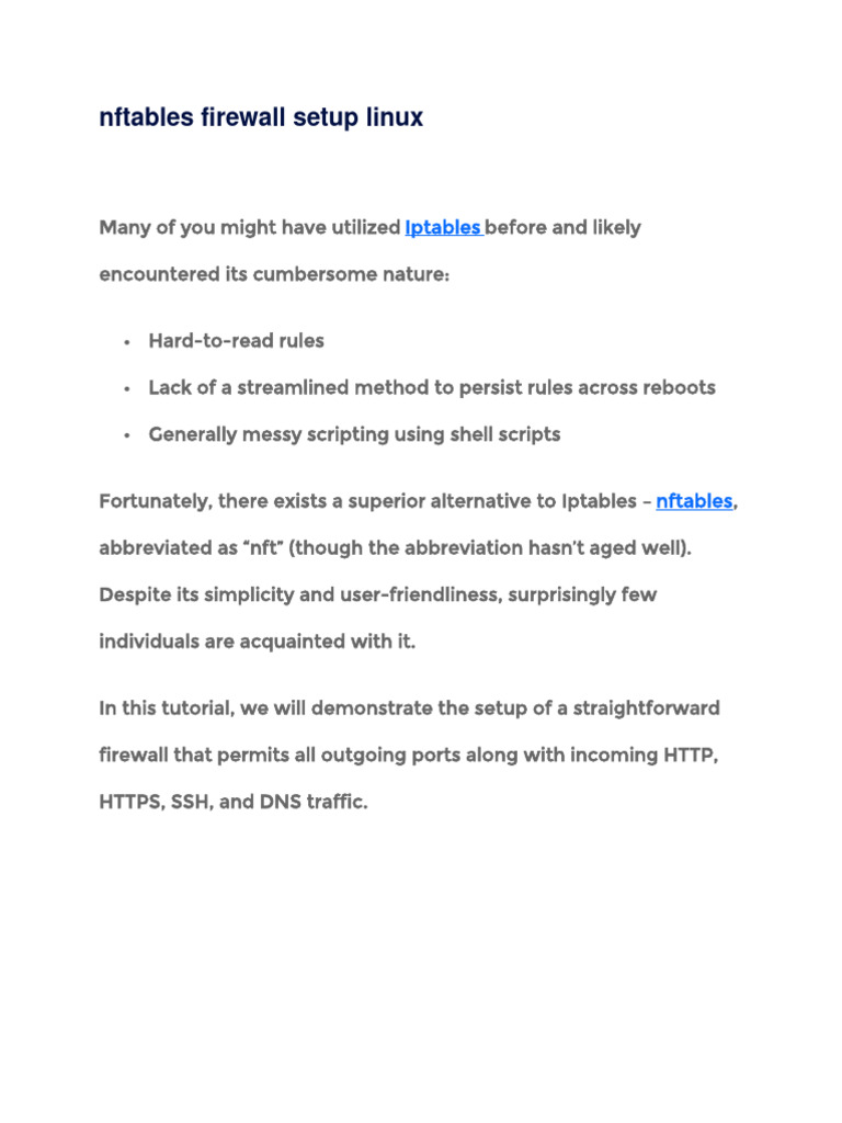 Nftables Firewall Setup Linux | Download Free PDF | Port (Computer Networking) | Internet Protocols