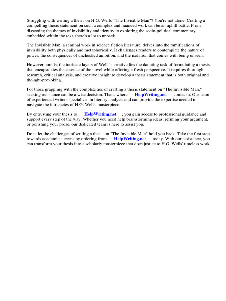 The Invisible Man HG Wells Thesis Statement | PDF
