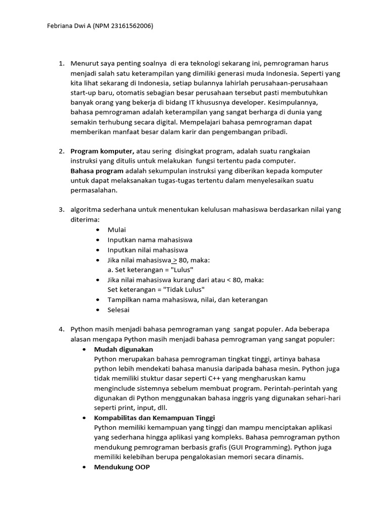 Pentingnya Pemrograman Python untuk Karir | PDF