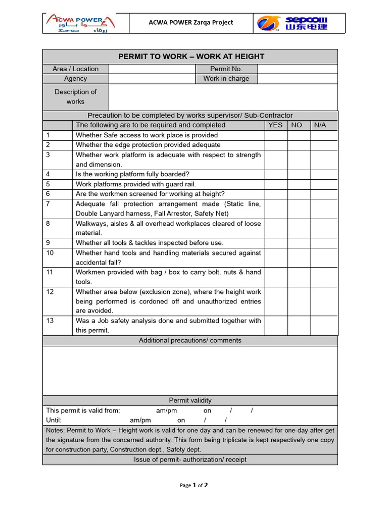 permit to height work | PDF | Safety
