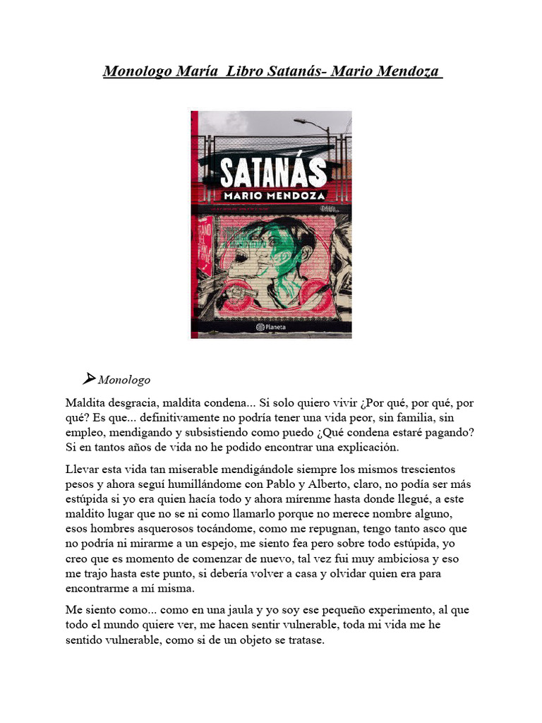 Monologo María Libro Satanás - Mario Mendoza | PDF