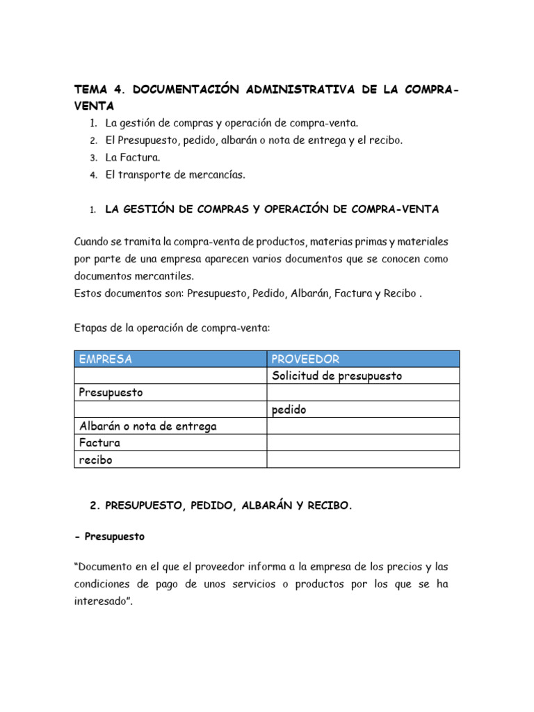 Tema 4.documentos Mercantiles de Compra Venta | PDF | Factura | Presupuesto