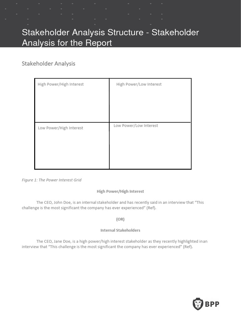 Stakeholder Analysis Structure - Stakeholder Analysis For The Report | PDF