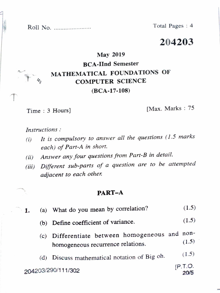 BCA Math-108 Quespaper | PDF | Theoretical Computer Science ...