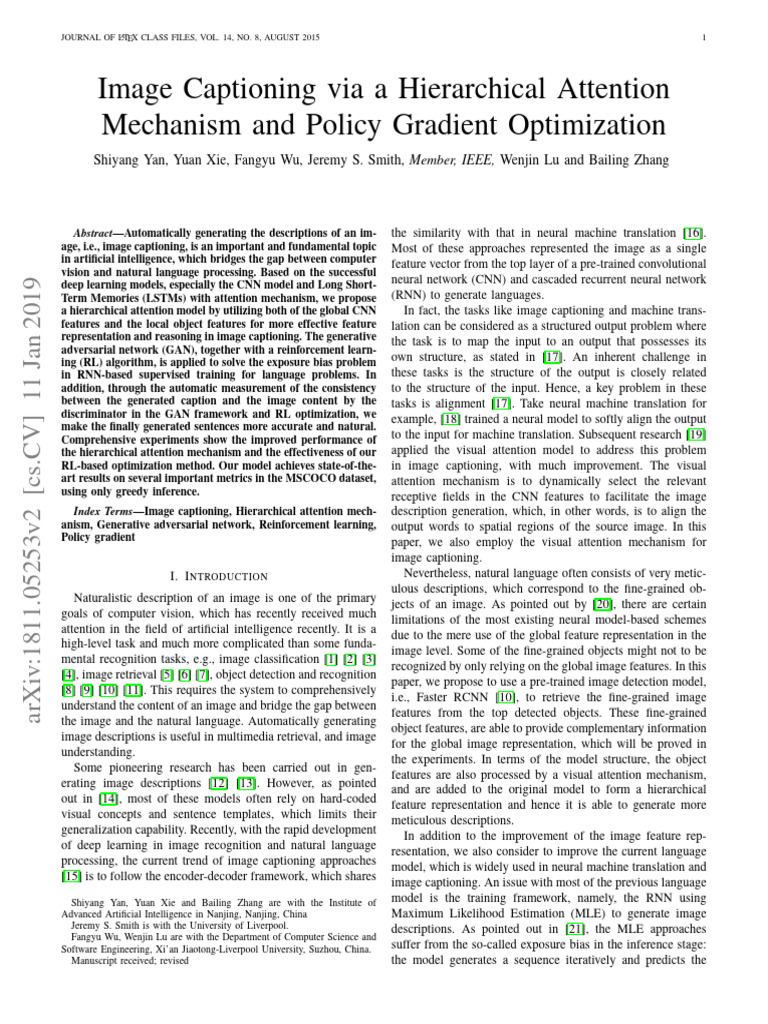 Image Captioning Via A Hierarchical Attention Mechanism and Policy Gradient Optimization | PDF
