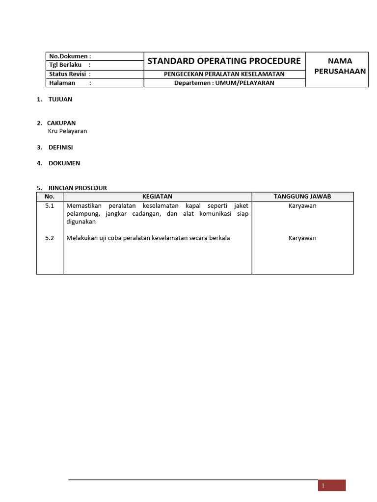 Sop Pengecekan Peralatan Keselamatan | PDF | Teknologi & Rekayasa