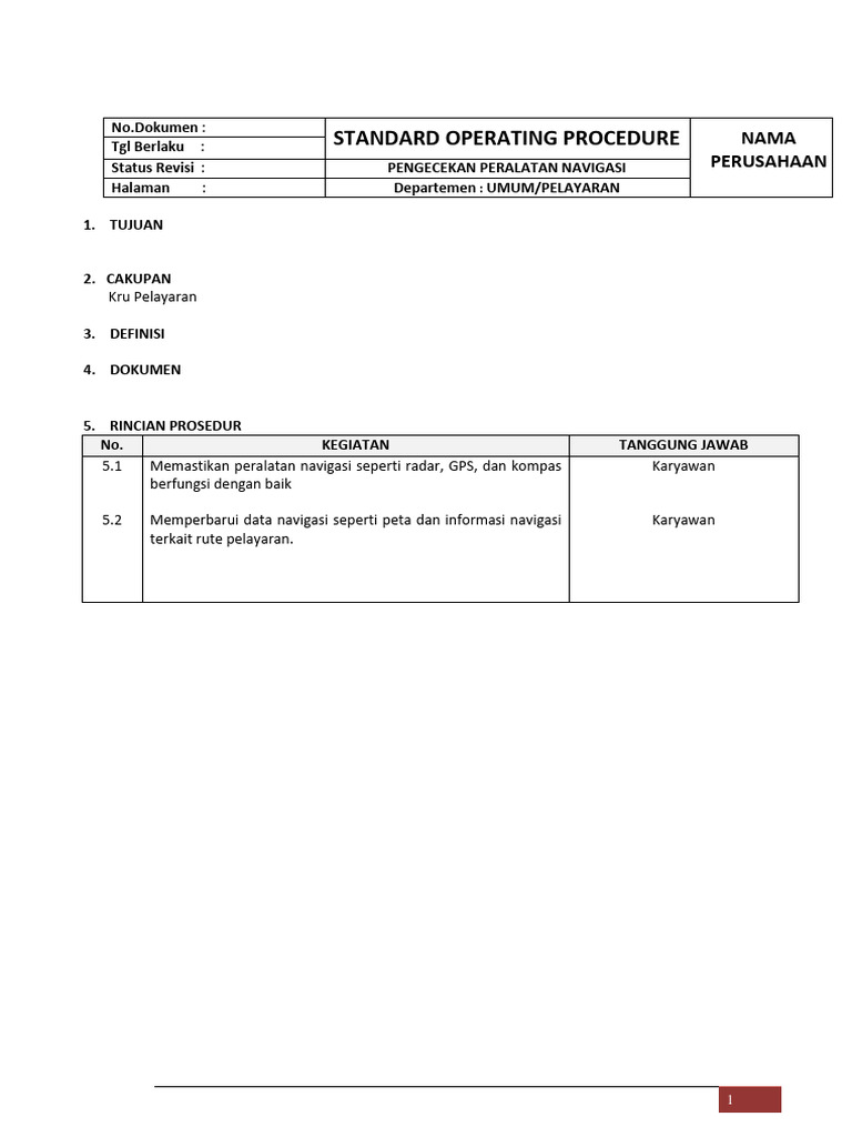 Sop Pengecekan Peralatan Navigasi | PDF