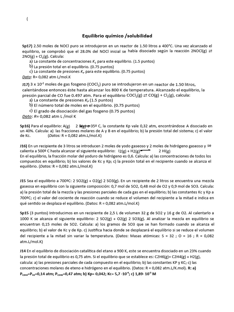 3 Equilibrio Químico Solubilidad | PDF | Equilibrio químico | Gases