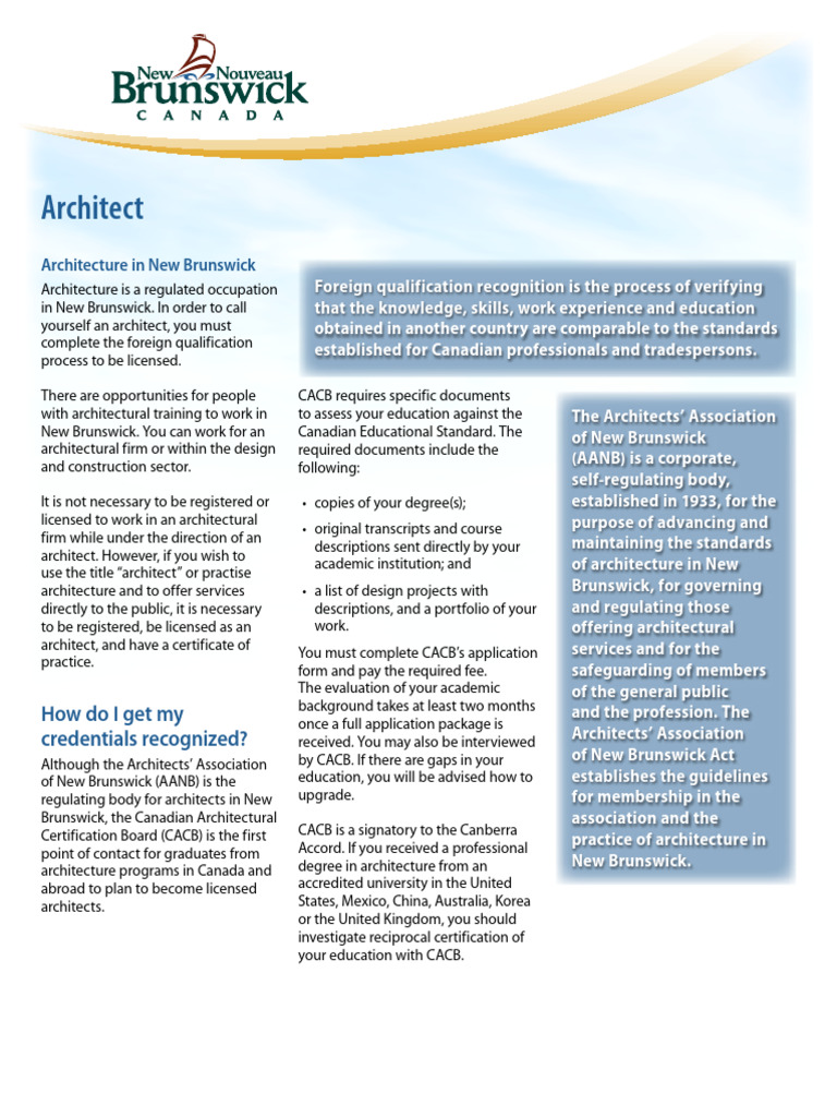 Architect New Brunswick | PDF | Architect | Academic Degree