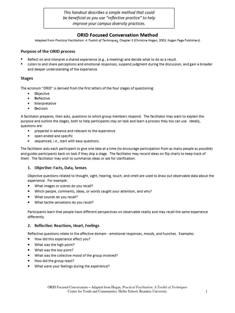 ORID Discussion Method | PDF | Experience | Feeling