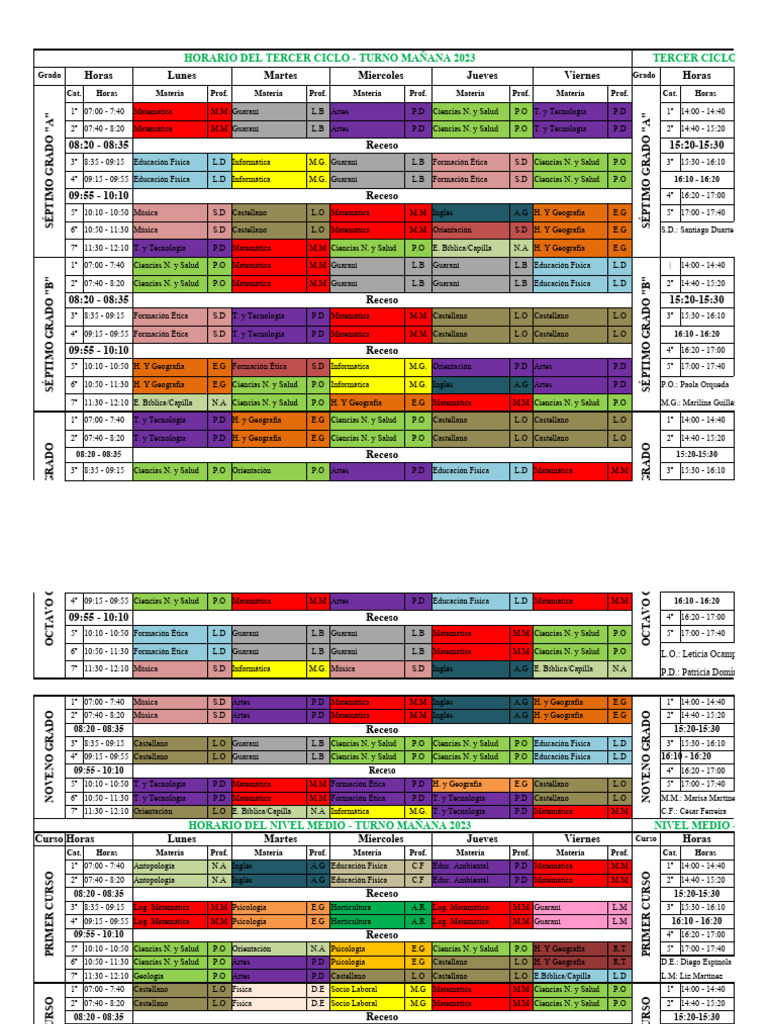 Horario de Clases Completo Colores 2024 | PDF | Naturaleza | Science