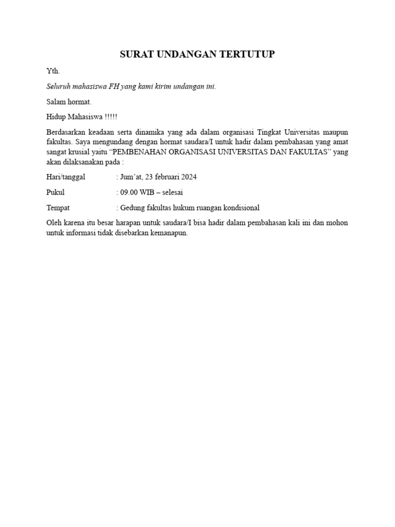 Surat Undangan Tertutup | PDF | Agama & Spiritualitas | Griya & Taman