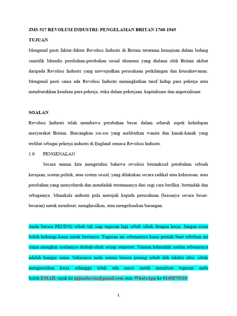 Jms 517 Revolusi Industri Pengelaman Britan 1760-1945 | PDF
