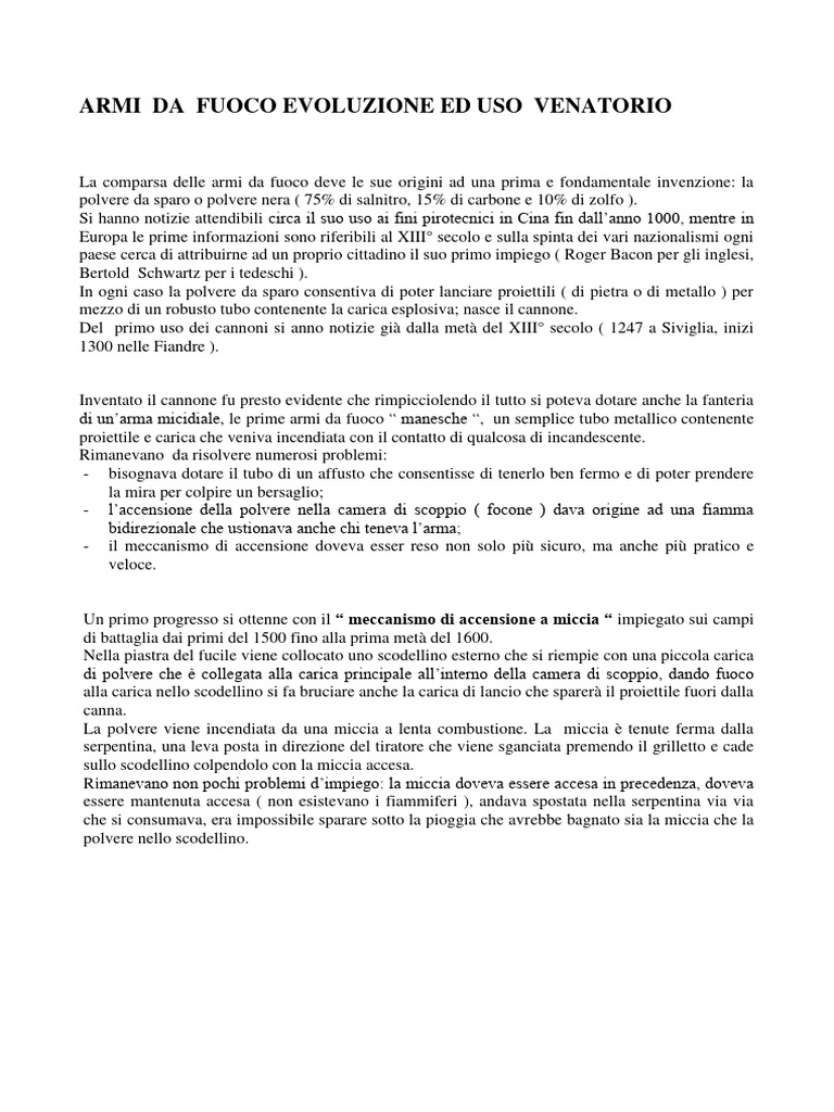 Armi Da Fuoco Evoluzione Ed Uso Venatori | PDF