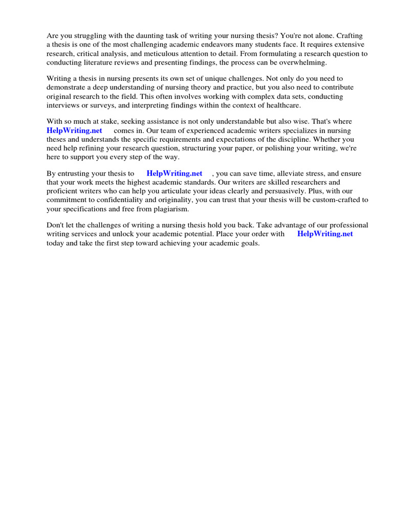 Thesis Nursing PDF | Download Free PDF | Thesis | Nursing
