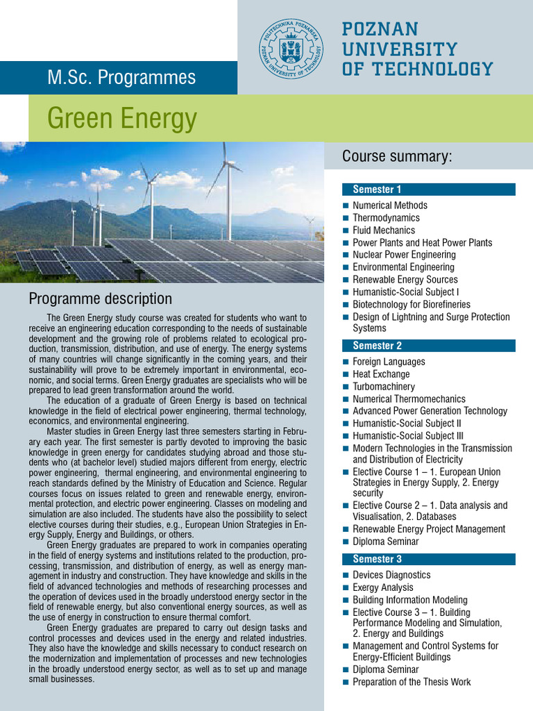 M.Sc. in Green Energy Program Overview | PDF | Sustainable Energy ...