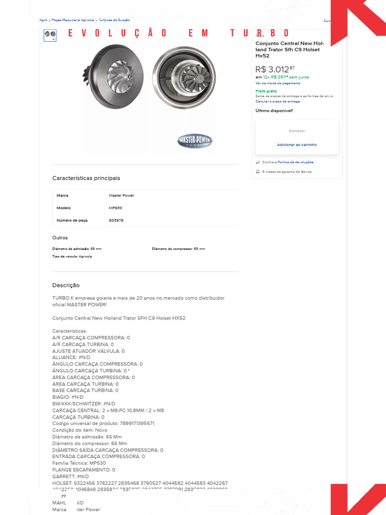 Conjunto Central New Holland Trator SFH C9 Holset Hx52 | PDF