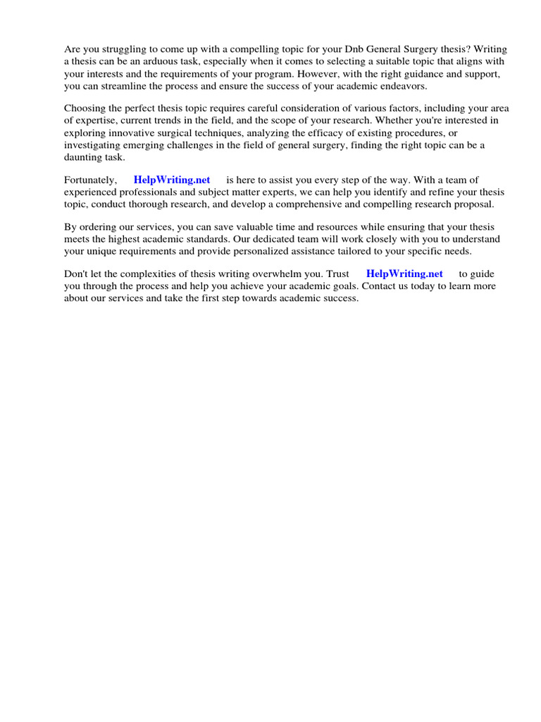 Dnb General Surgery Thesis Topics | PDF