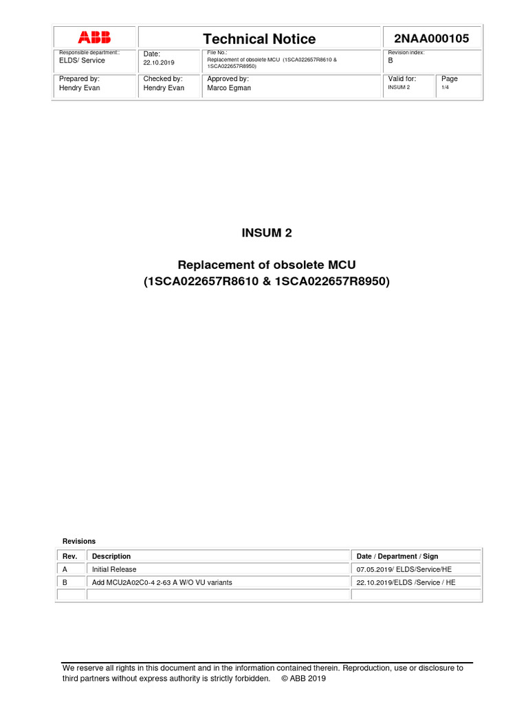 2NAA000105_B Replacement of Obsolete INSUM 2 MCU | PDF