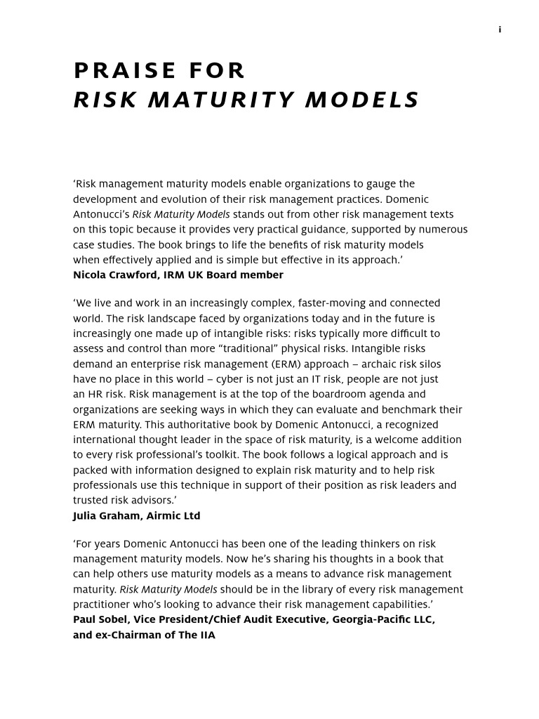 Antonucci, Domenic - Risk Maturity Models - How To Assess Risk ...