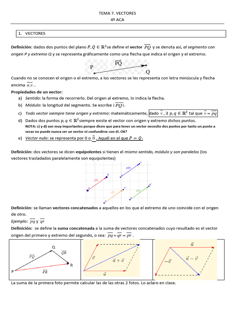 Tema 7 Vectores Completo | PDF | Vector Euclidiano | Línea (geometría)