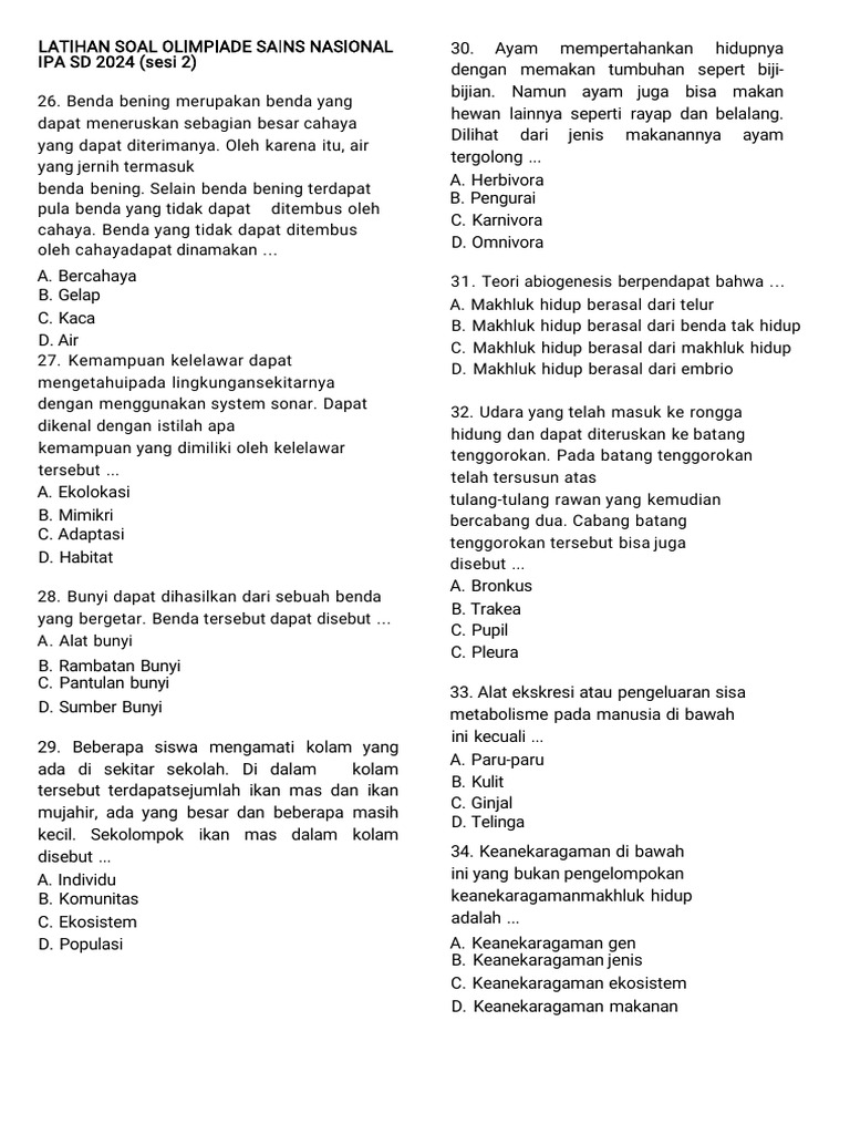 Kelas 5 Latihan Soal 3 OSN IPA | PDF