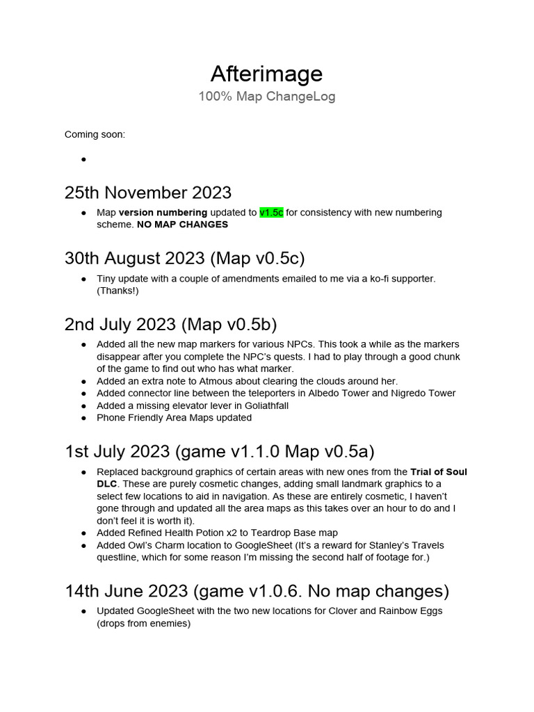Afterimage - 100 - Map ChangeLog | PDF