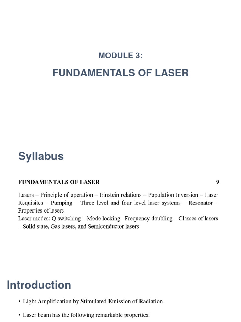 Module 3 | PDF | Laser | Emission Spectrum