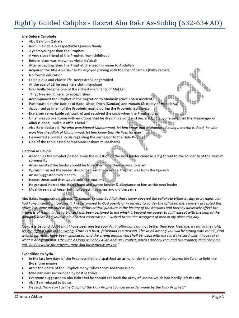 Caliphate of Hazrat Abu Bakr | PDF | Middle East | Abrahamic Religions