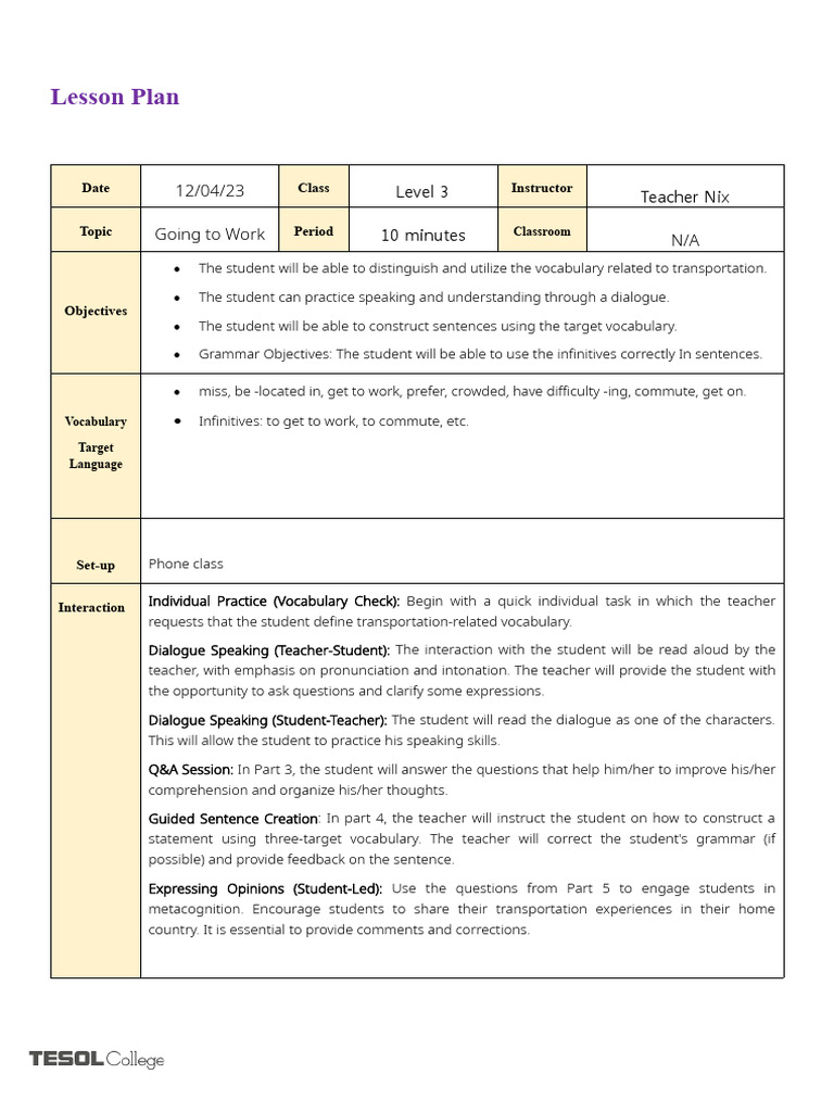 Lessonplan | PDF | Teachers | Lesson Plan