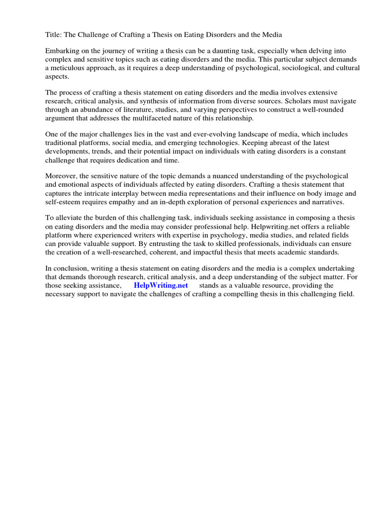 Thesis Statement On Eating Disorders and The Media | PDF | Eating ...