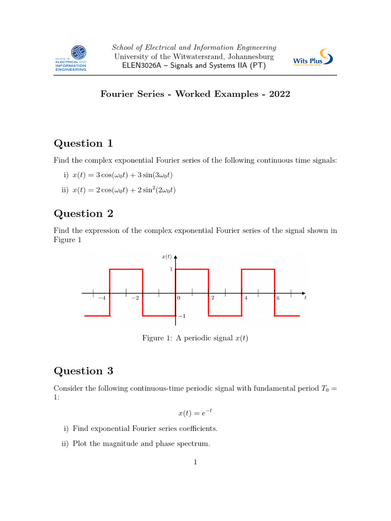 ELEN3026A - Lecture 1 - Worked Examples - Questions & Solutions | PDF ...