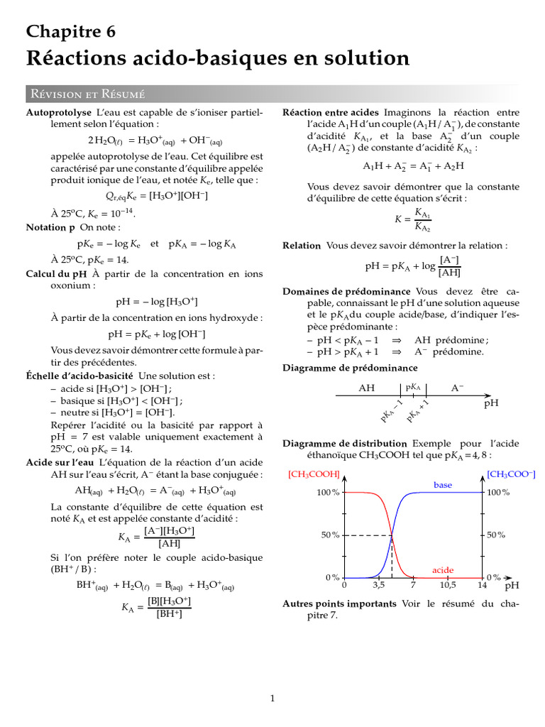 Chimie 6 - Réactions Acido-Basiques en Solution-Complet | PDF