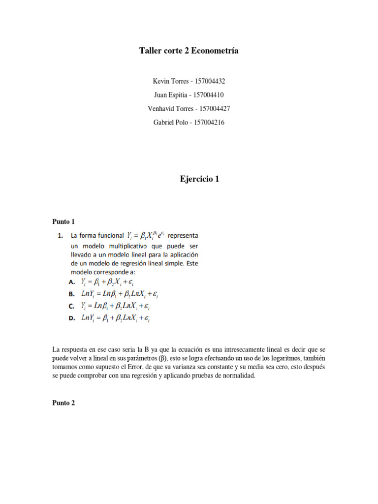 Taller Corte 2 Econometria | PDF | Multicolinealidad | Econometría