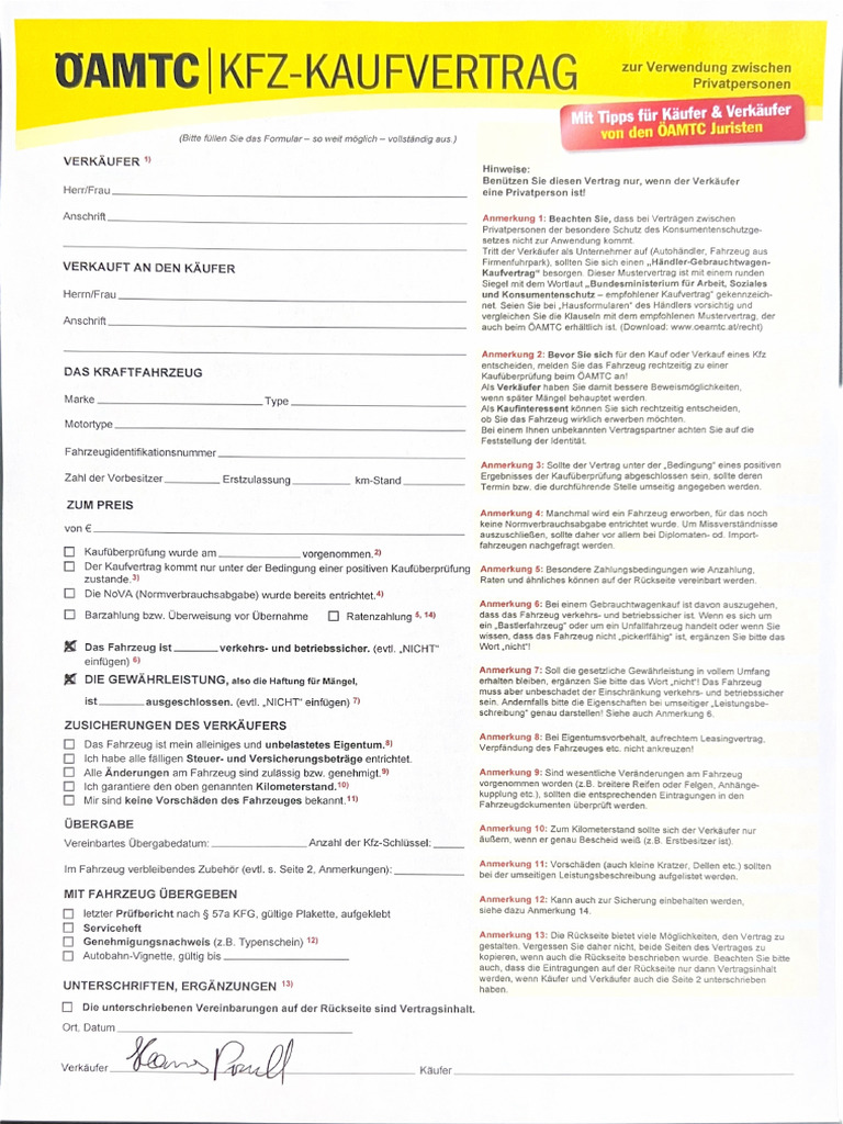 Öamtc Kaufvertrag | PDF