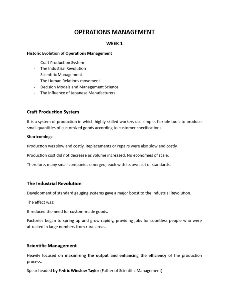 Operations Management: Week 1 | PDF
