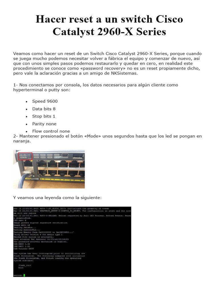 Hacer Reset A Un Switch Cisco Catalyst 2960 Pdf