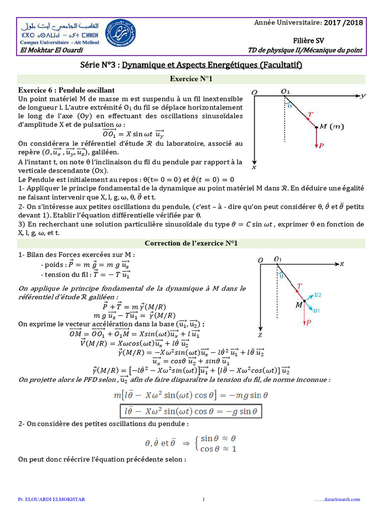 Dynamique et Énergie des Pendules | PDF | Pendule (physique) | Accélération