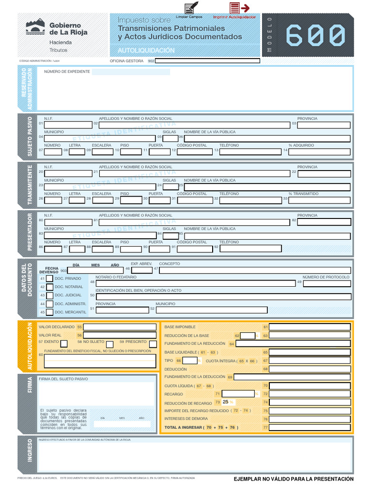 Modelo 600 La Rioja | Descargar gratis PDF | Gobierno
