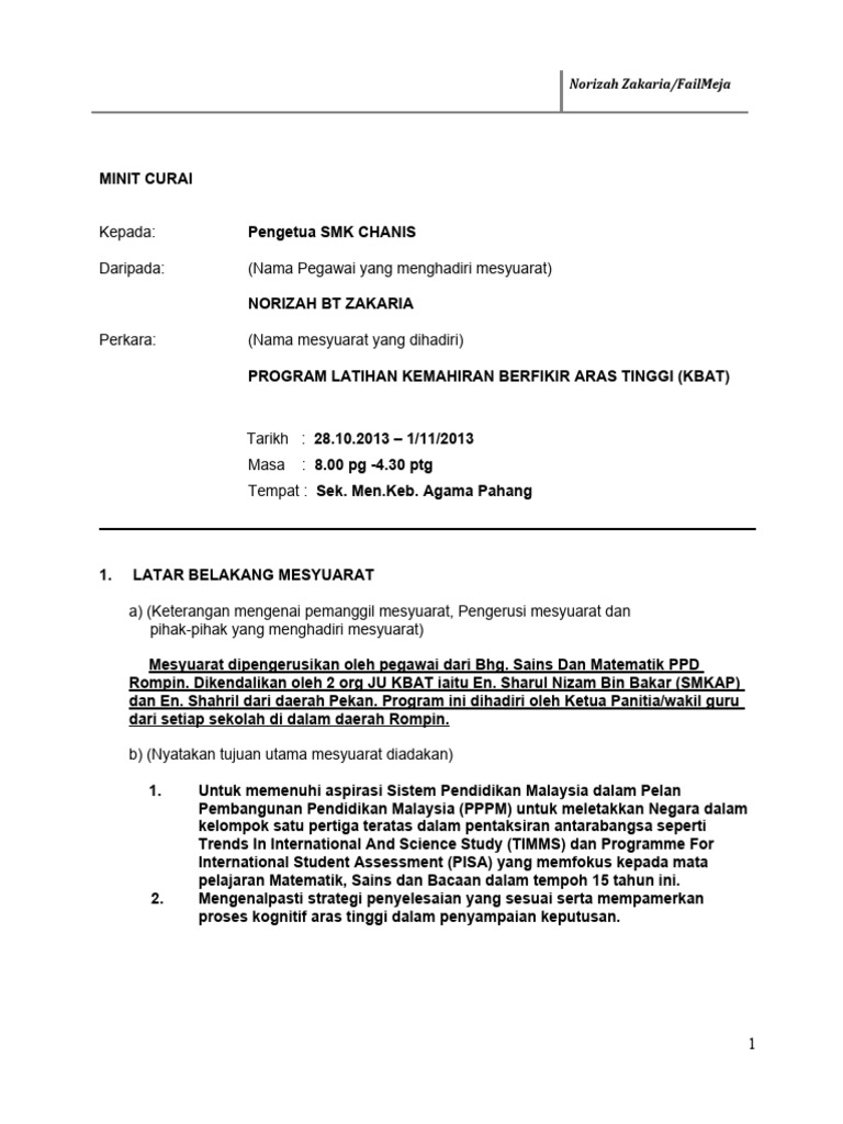 Minit Curai KBAT | PDF