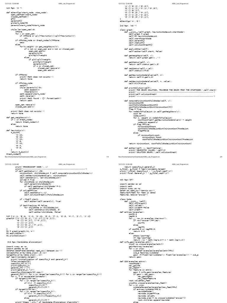 AIML Lab Program | PDF