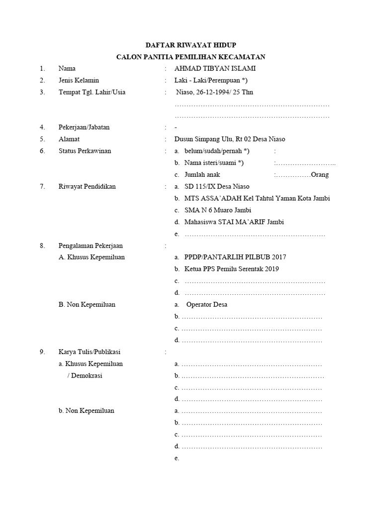Daftar Riwayat Hidup PPS Terbaru | PDF